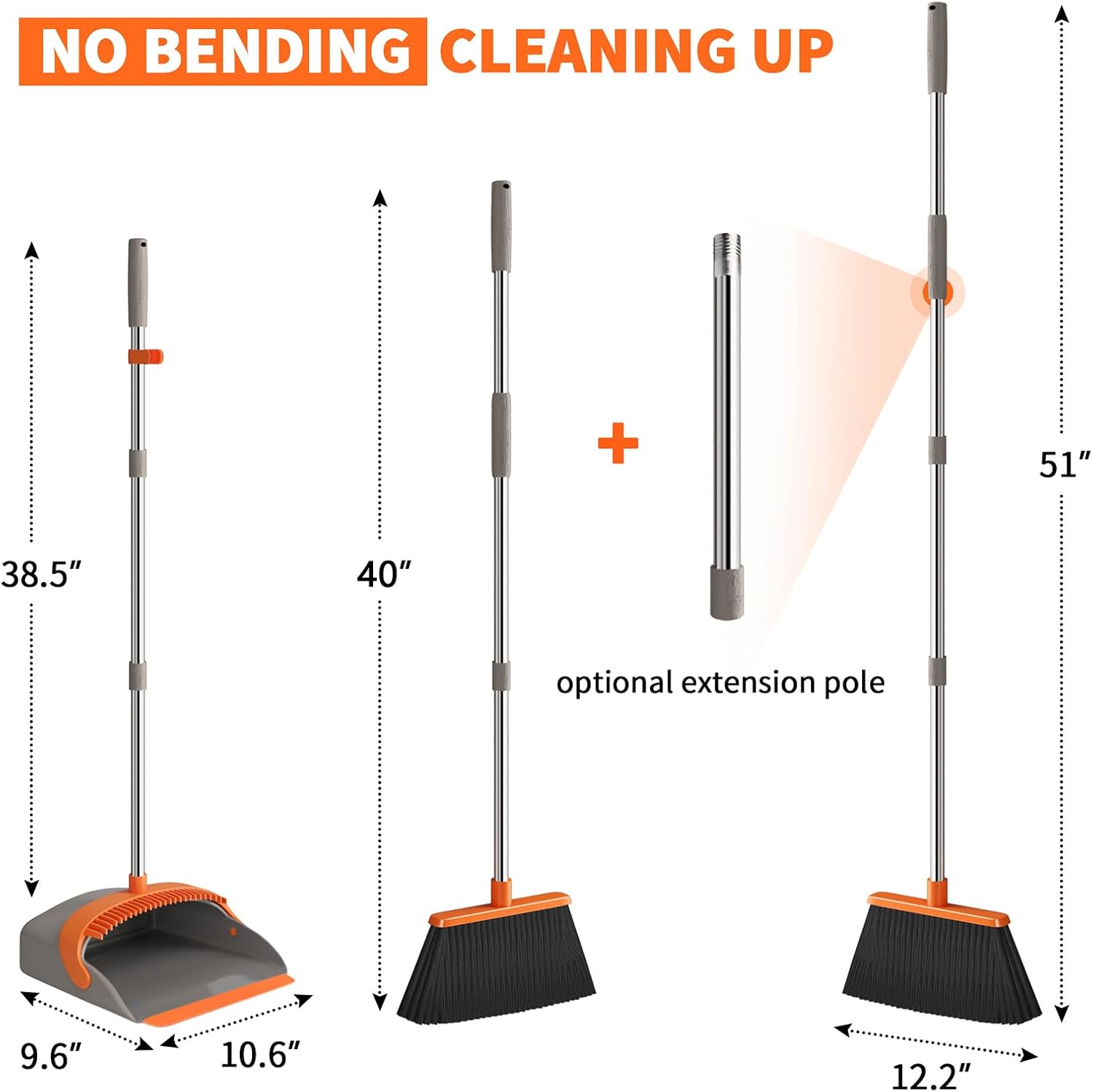 Upgraded Broom and Dustpan Set, 52" Long Handle Standing Combo with Se – TidyMonster