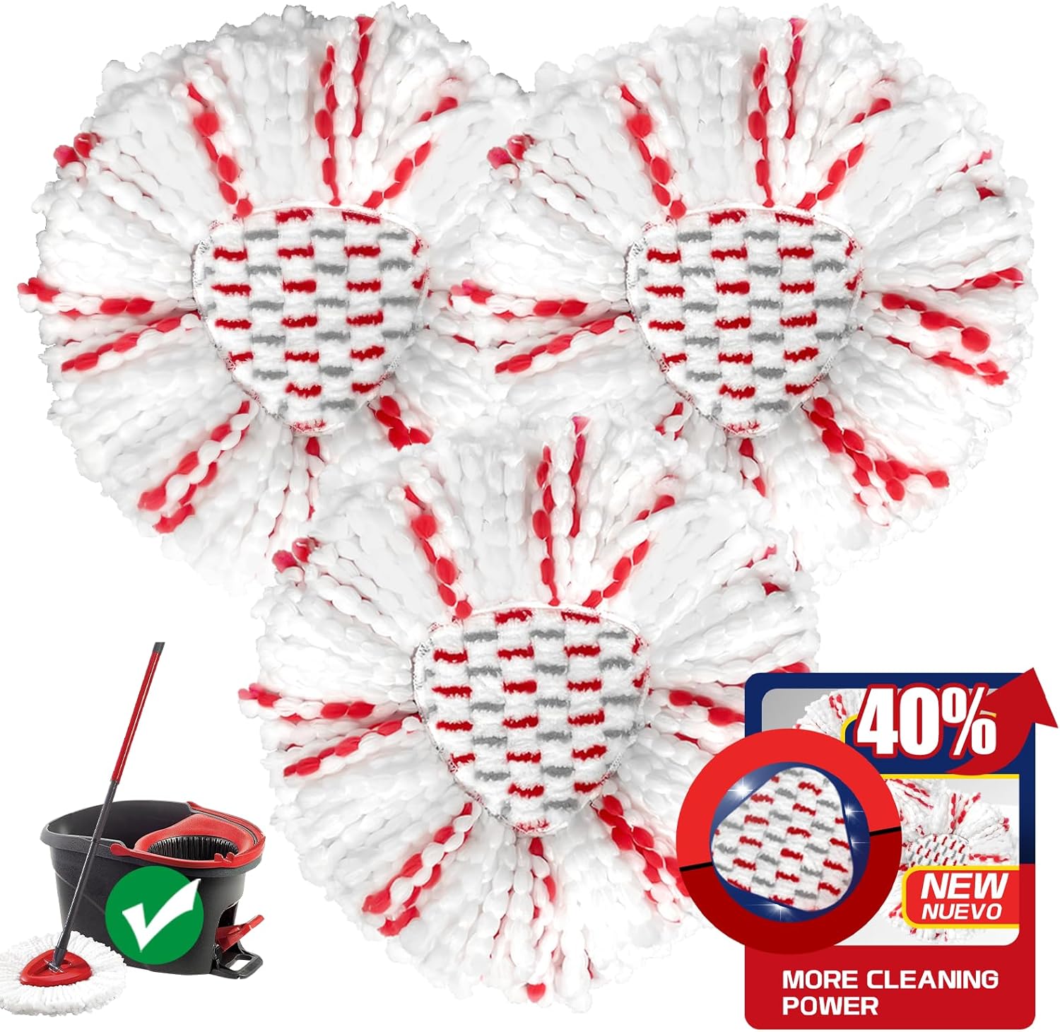 3 Pack Spin Mop Heads with Scrub Pads for O-Cedar EasyWring 1 Tank Sys ...